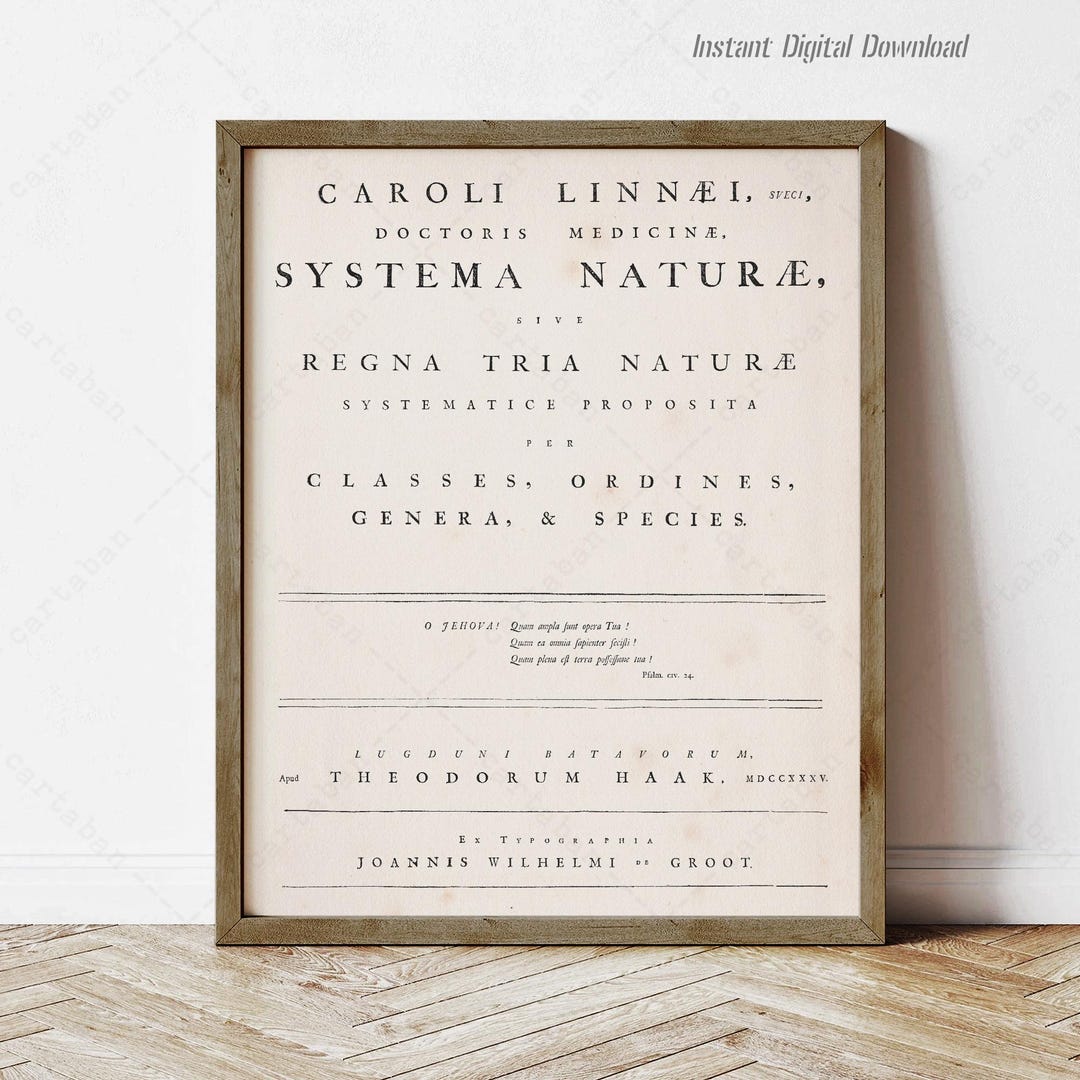 Systema Naturae by Carl Linneaus, Instant Download, Title Page 1735 ...