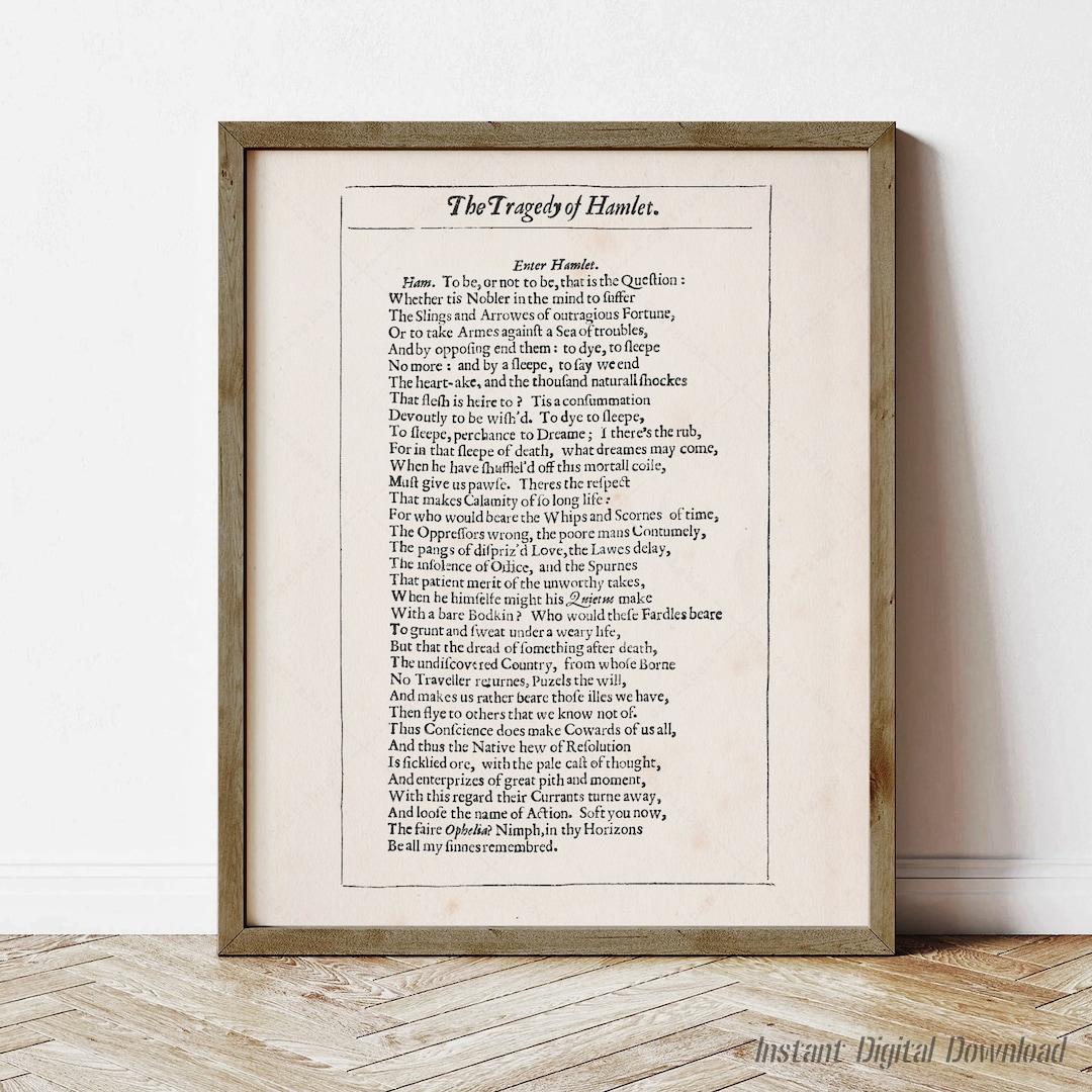 Hamlet, to Be or Not to Be, William Shakespeare, Printable, Instant ...