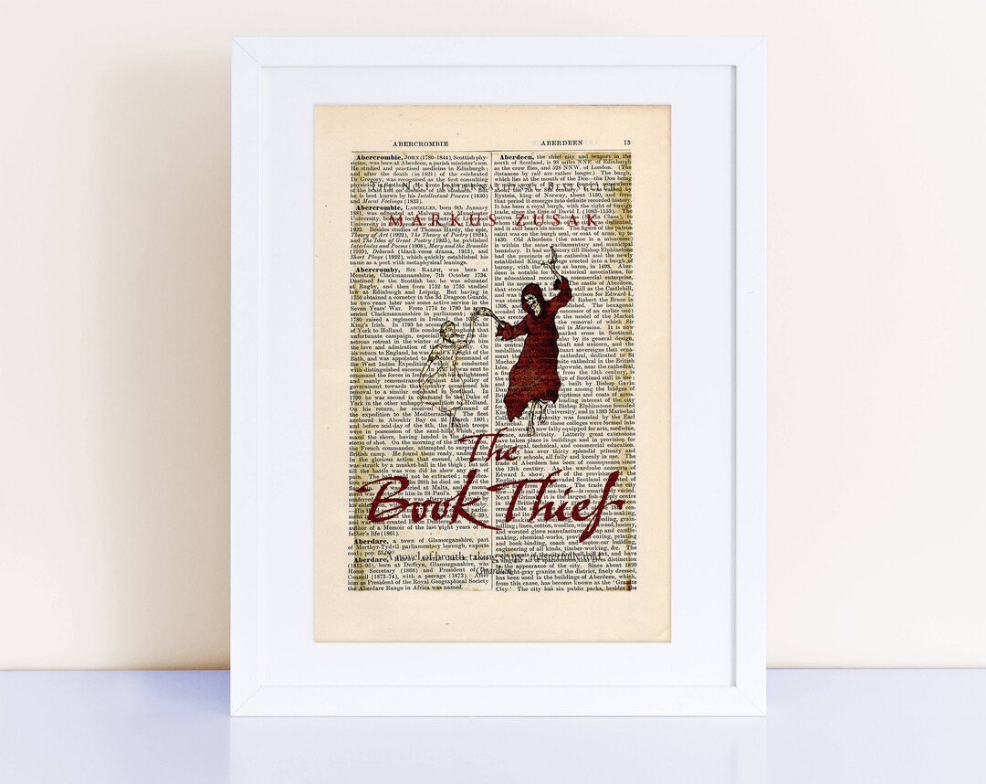 The Book Thief by Markus Zusak Print on an Antique Page, Book Cover Art ...