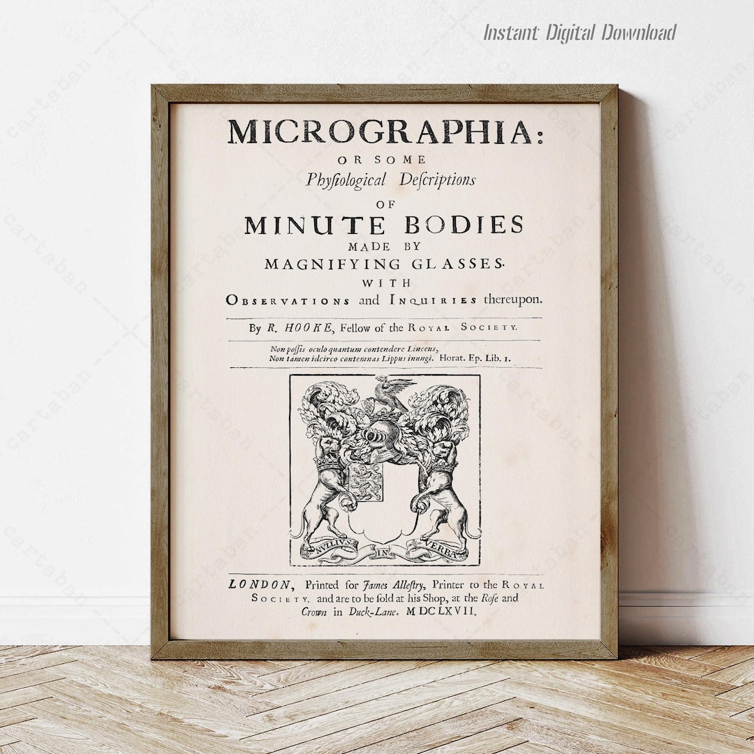 Micrographia by Robert Hooke, Instant Download, Title Page 1667 ...