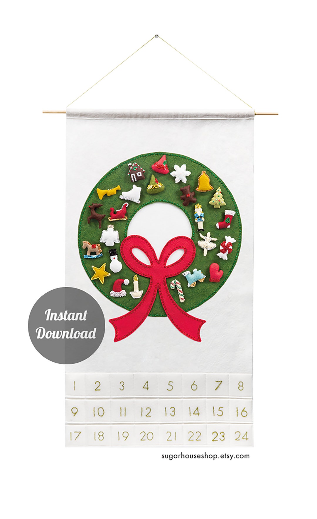 DIY Felt Wreath Advent Calendar Pattern - Christmas Countdown - 'carol ...