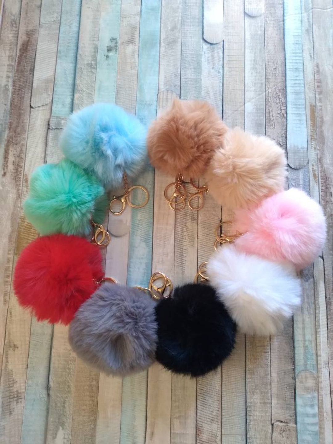 FREE SHIPPING!!! Fluffy Pom Pom Keychain With Gold Hardware - Etsy