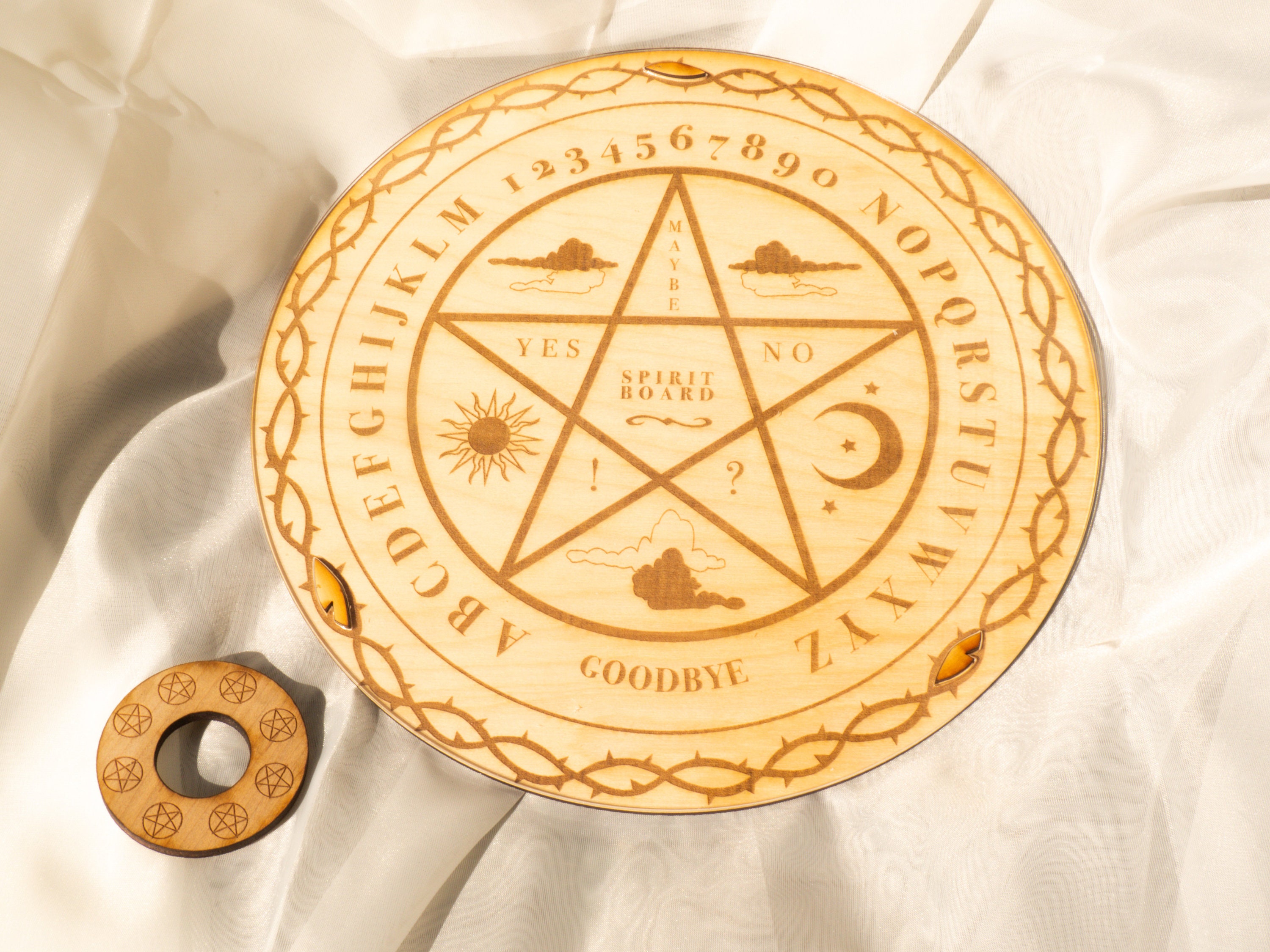Wooden Ouija Board | Round Spirit Board | Pentacle Talking Board Game ...