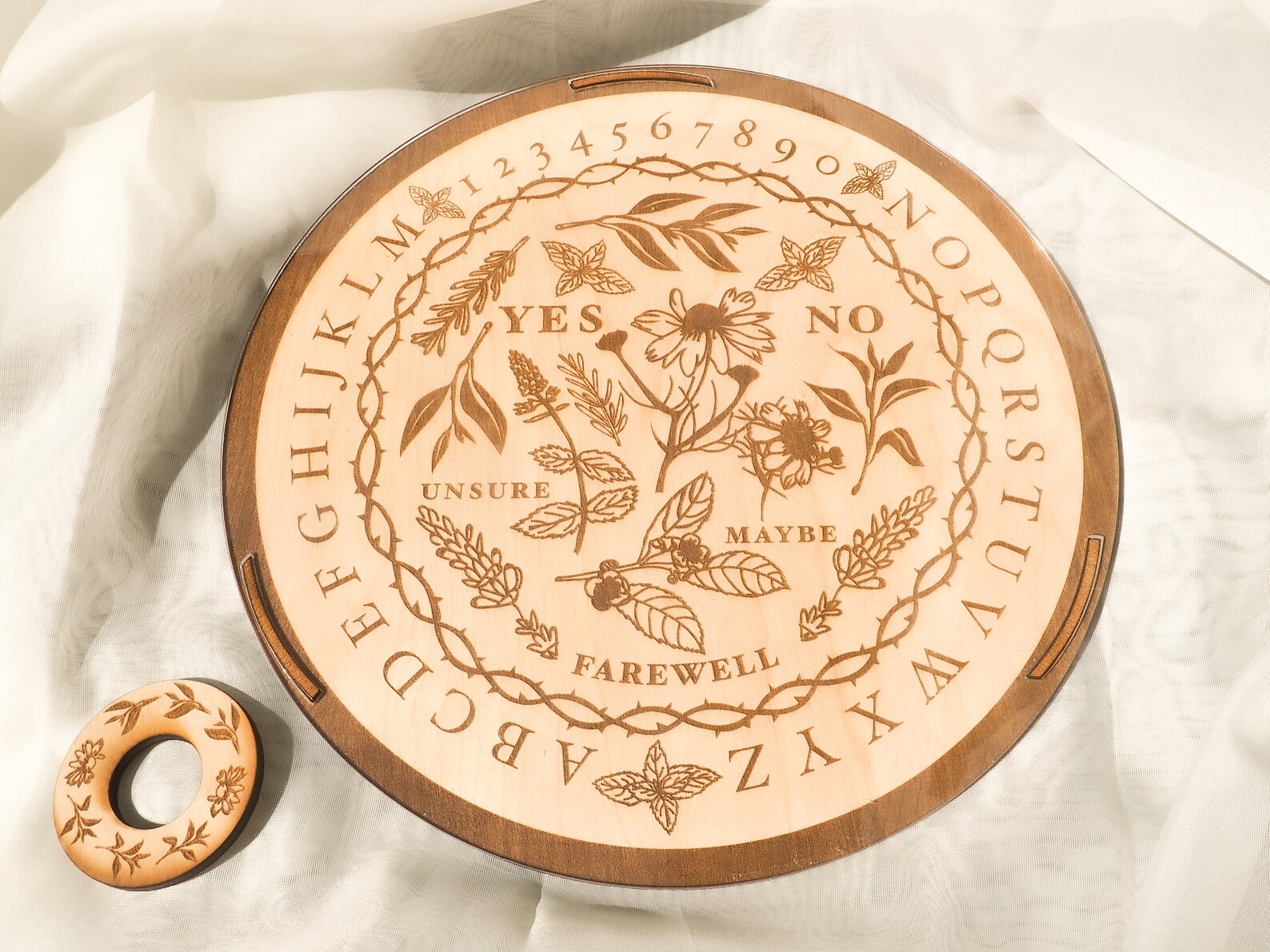 Wooden Ouija Board Herbal Round Spirit Board Floral - Etsy