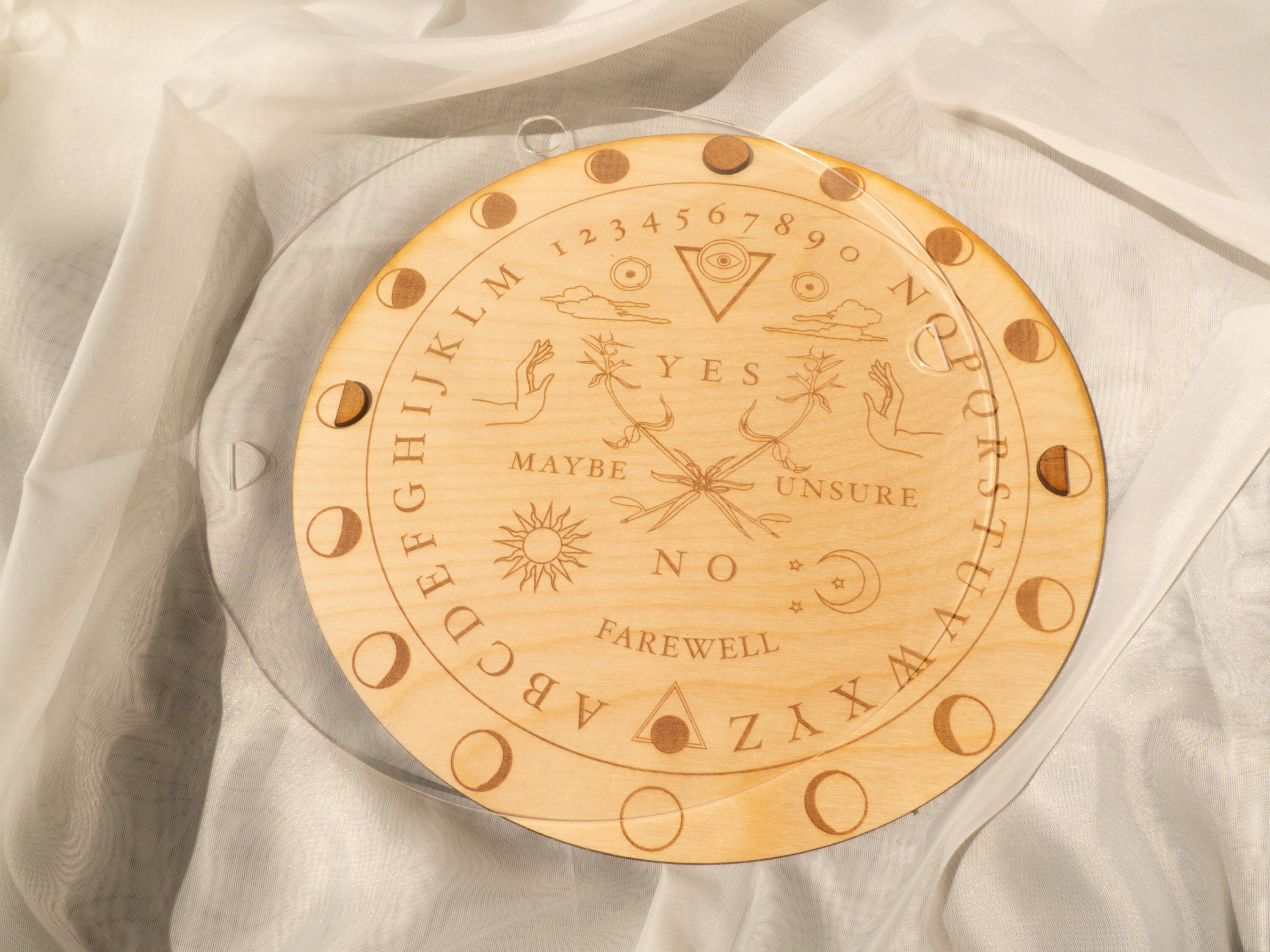 Wooden Ouija Board Round | Moon Phases Spirit Board | Divination ...