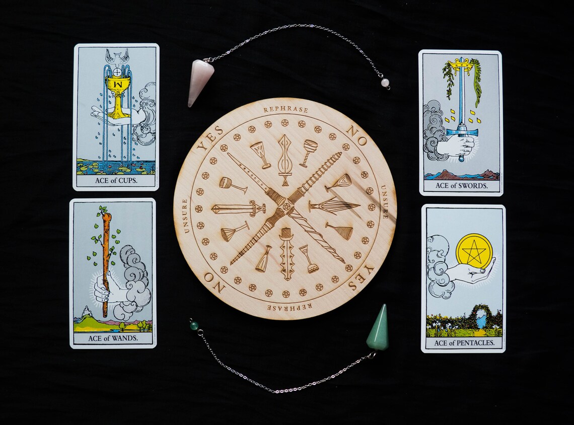 Pendulum Board Tarot Pentacles Cups Wands Swords Divination | Etsy