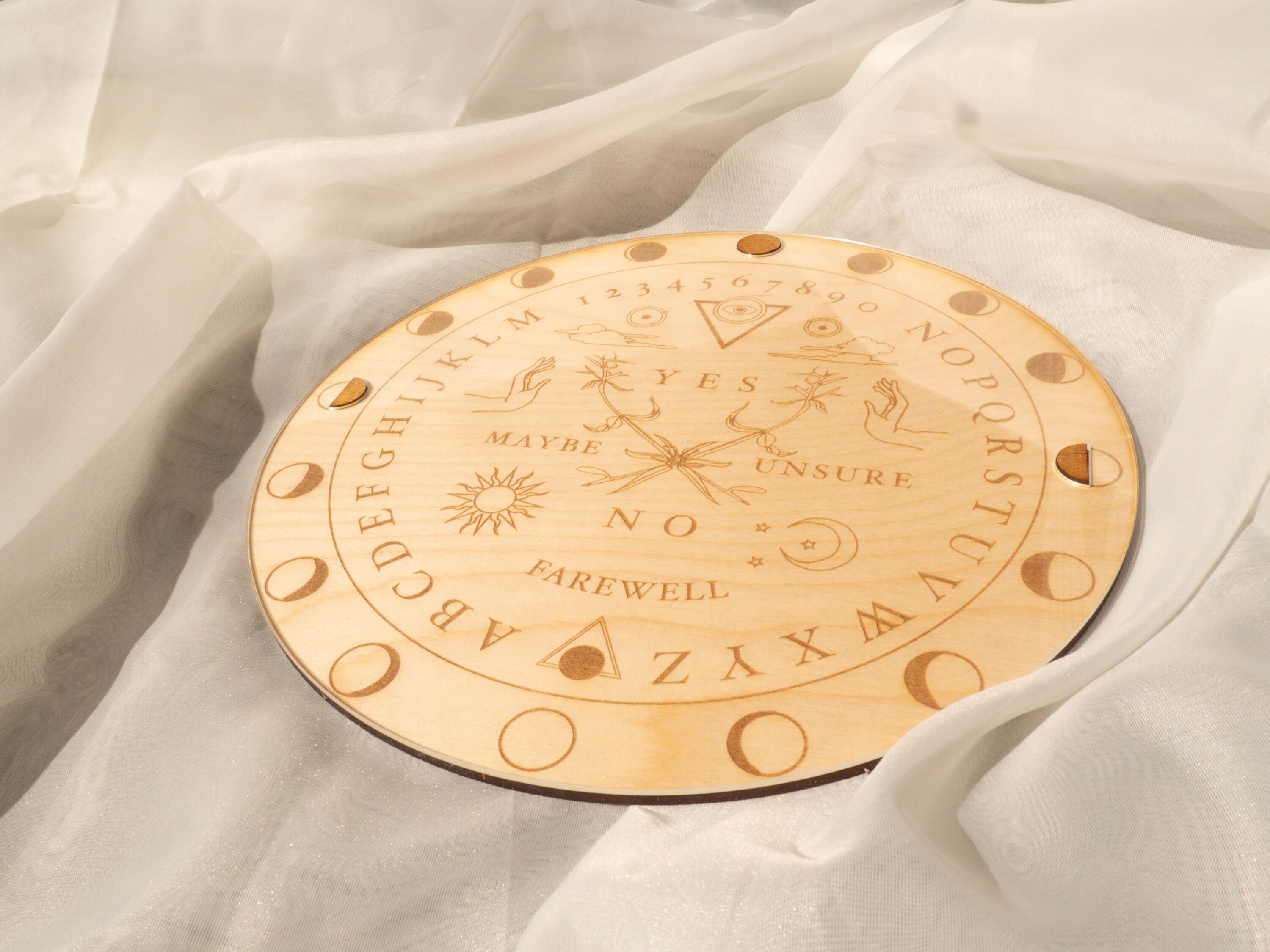 Wooden Ouija Board Round | Moon Phases Spirit Board | Divination ...