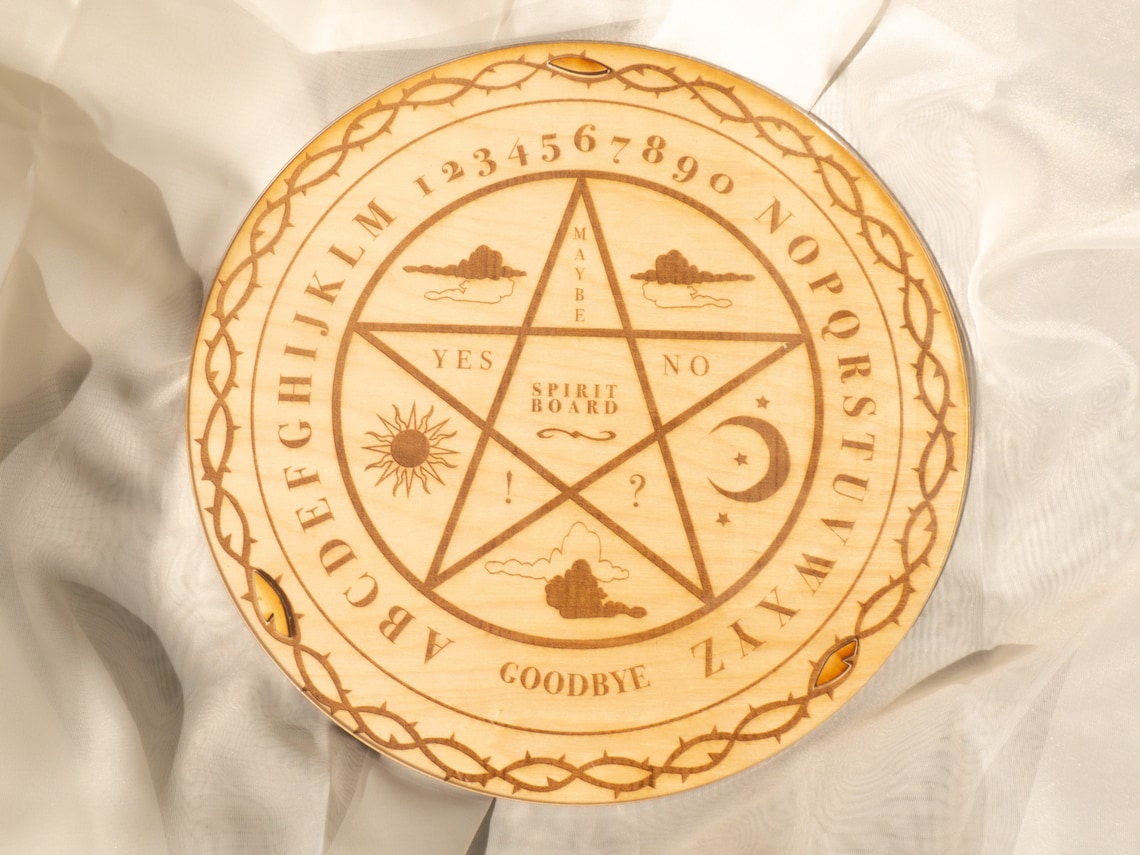 Wooden Ouija Board Round Spirit Board Pentacle Talking Etsy