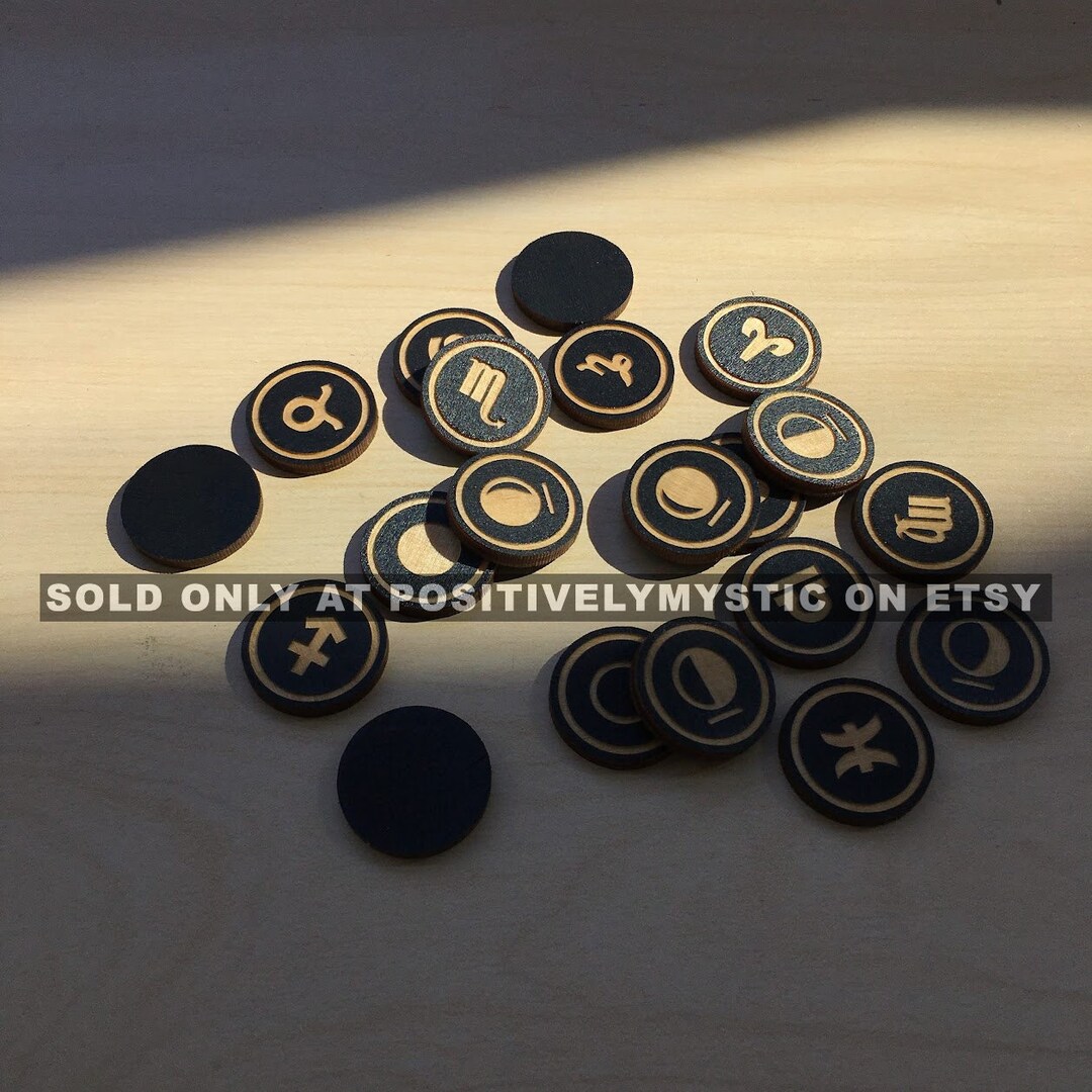Horoscope & Moon Phase Runes Combined Set in Black | Divination Altar ...