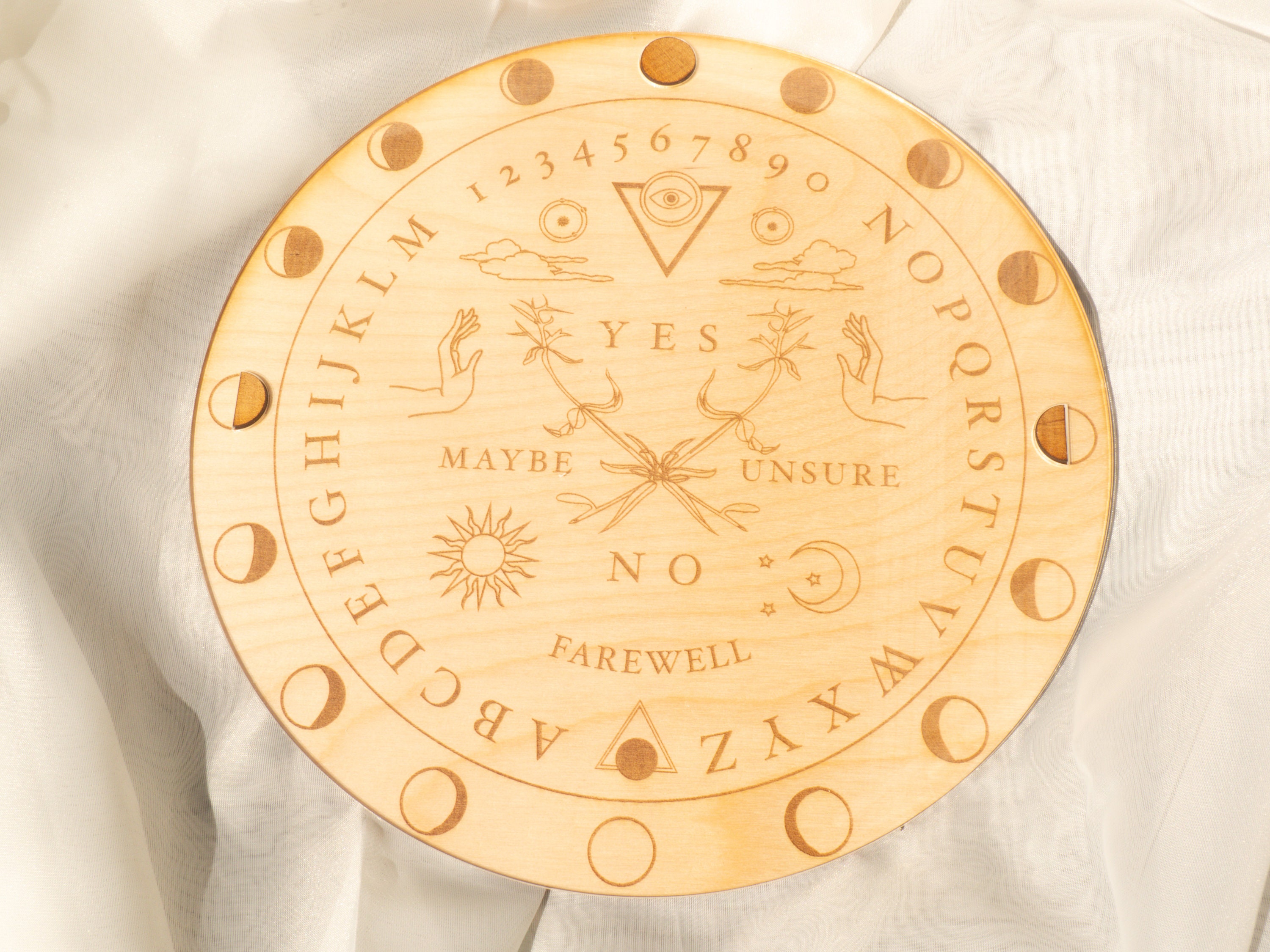 Wooden Ouija Board Round | Moon Phases Spirit Board | Divination ...