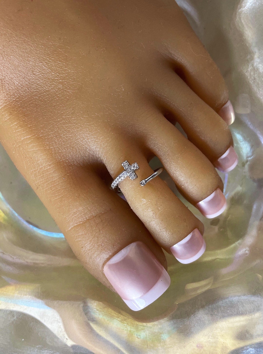 Toe Ring/adjustable Silver Toe Ring/crystal Cross Toe Ring/silver Cross ...