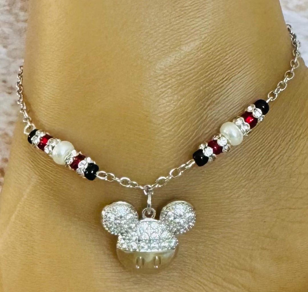 Anklet/mickey Mouse Anklet/silver Mickey Mouse Anklet/mickey Mouse ...