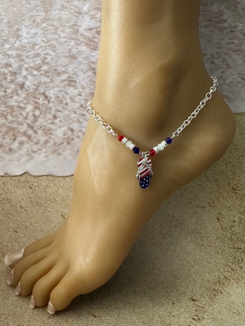 Anklet/american Flag Anklet/flag Flip Flop Anklet/beach Jewelry ...