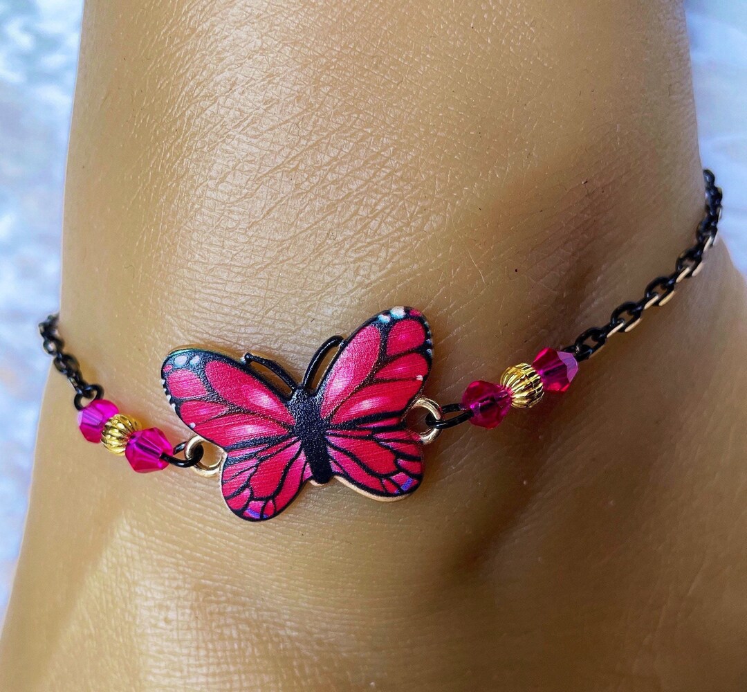 Butterfly Anklet/butterfly Ankle Bracelet/pink Butterfly Anklet - Etsy