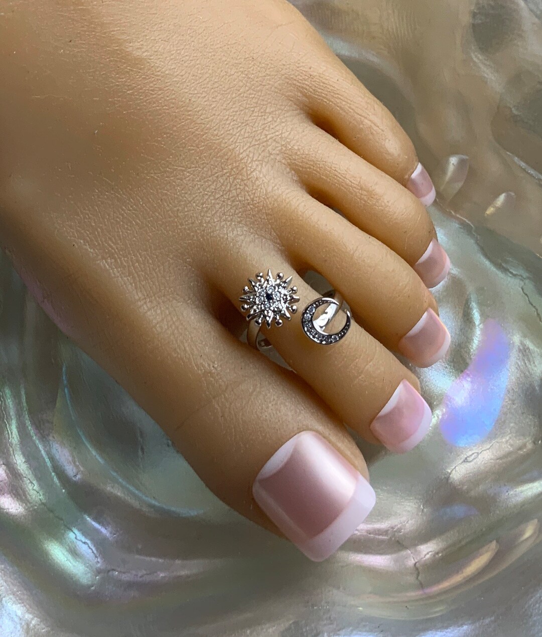 Toe Ring/adjustable Silver Toe Ring/moon Star Toe Ring/crystal Moon ...