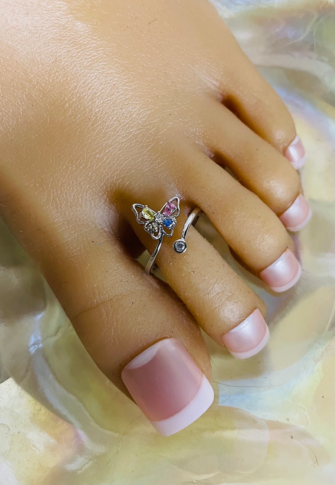 Toe Ring/adjustable Silver Toe Ring/adjustable Toe Ring/multi-color Crystal Butterfly Toe Ring ...