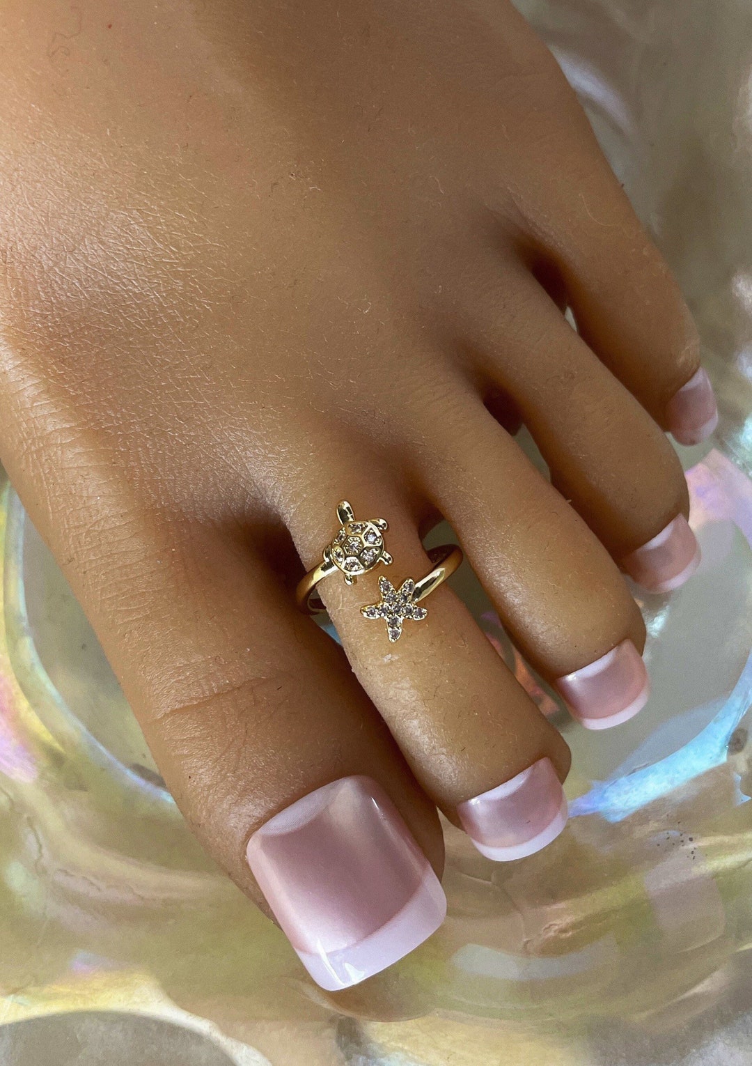 Toe Ring/adjustable Toe Ring/gold Crystal Sea Turtle/crystal Starfish ...