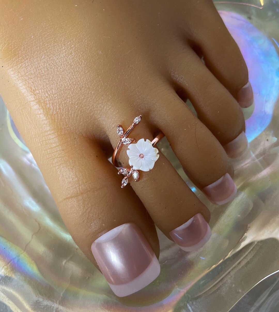Toe Ring/flower Toe Ring/crystal Vine Toe Ring/white Flower Toe Ring ...