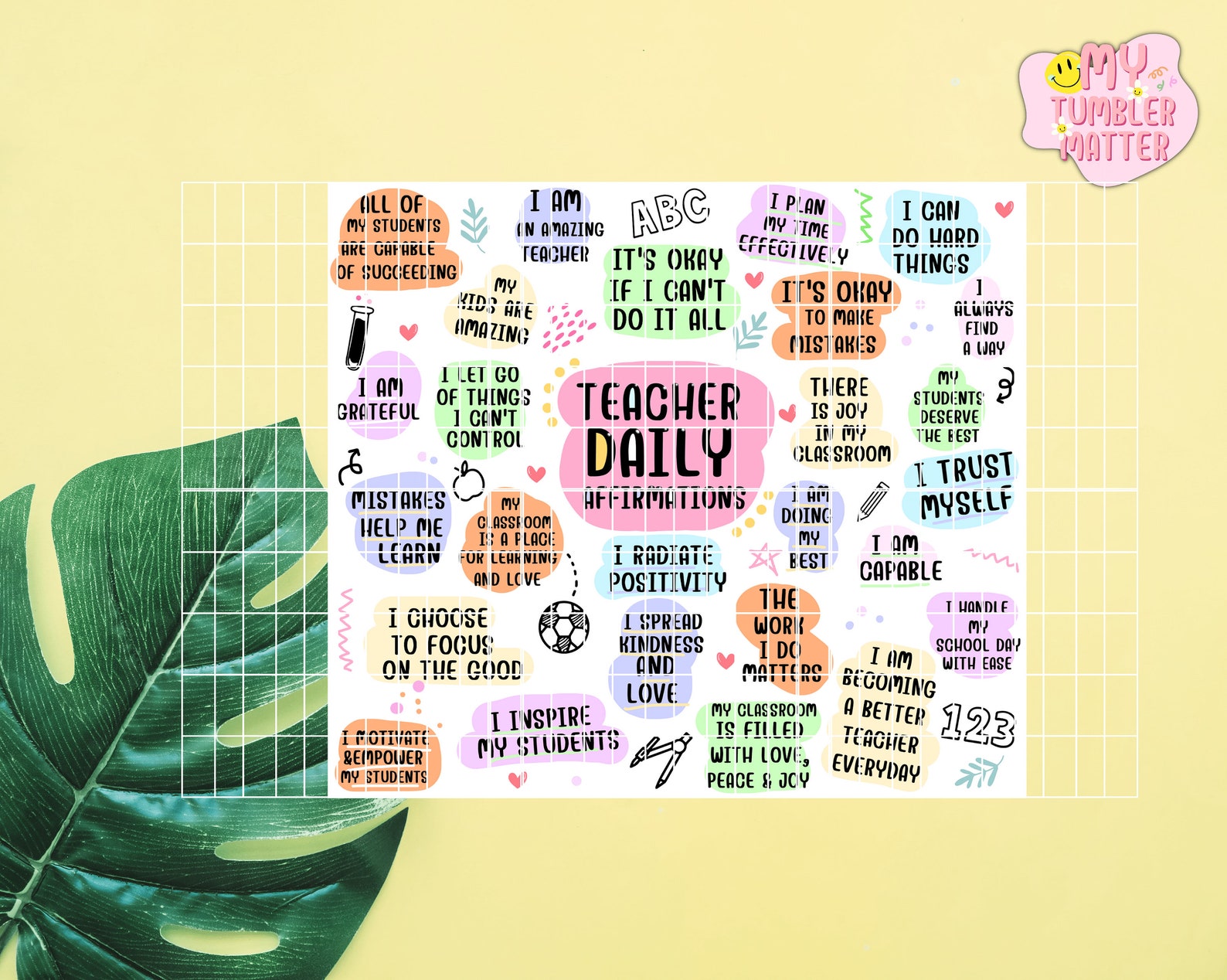 Teacher Daily Affirmations 20oz Skinny Tumbler, Positive Affirmations ...