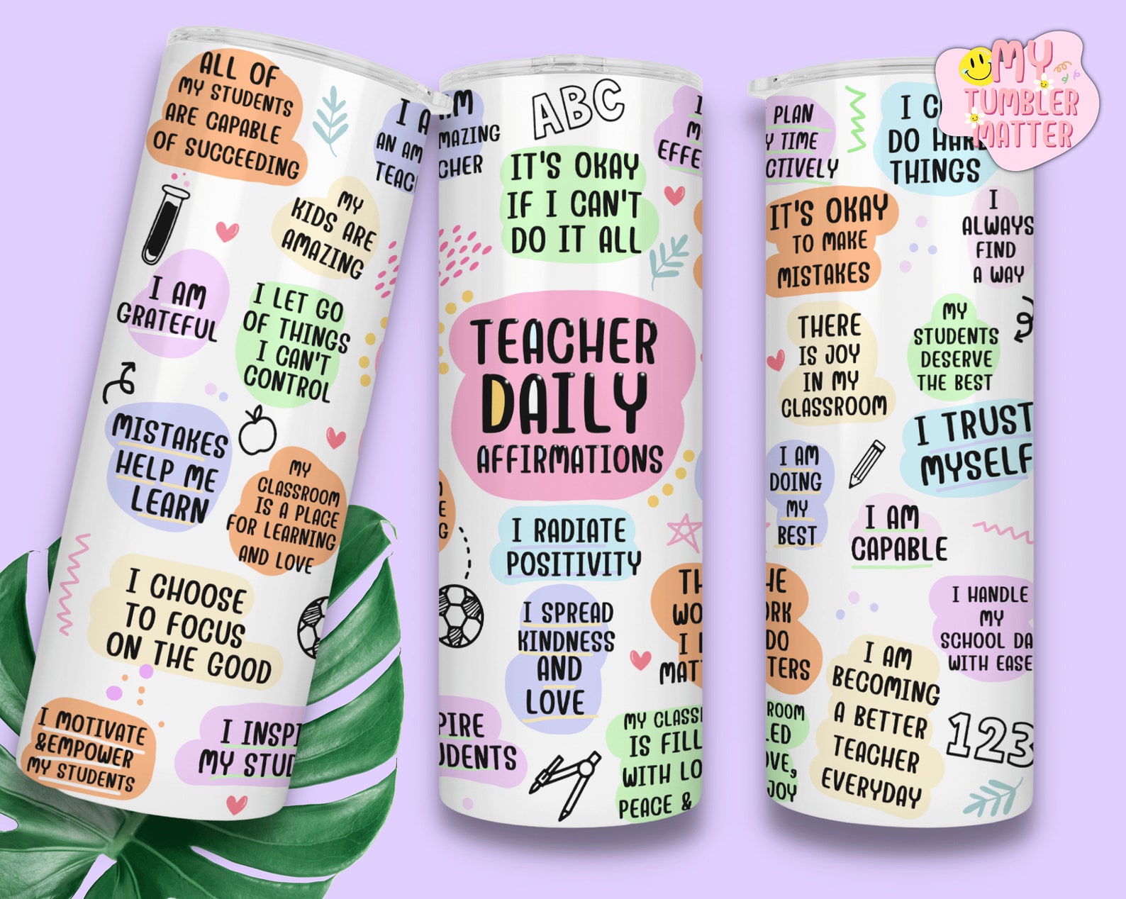 Teacher Daily Affirmations 20oz Skinny Tumbler, Positive Affirmations ...