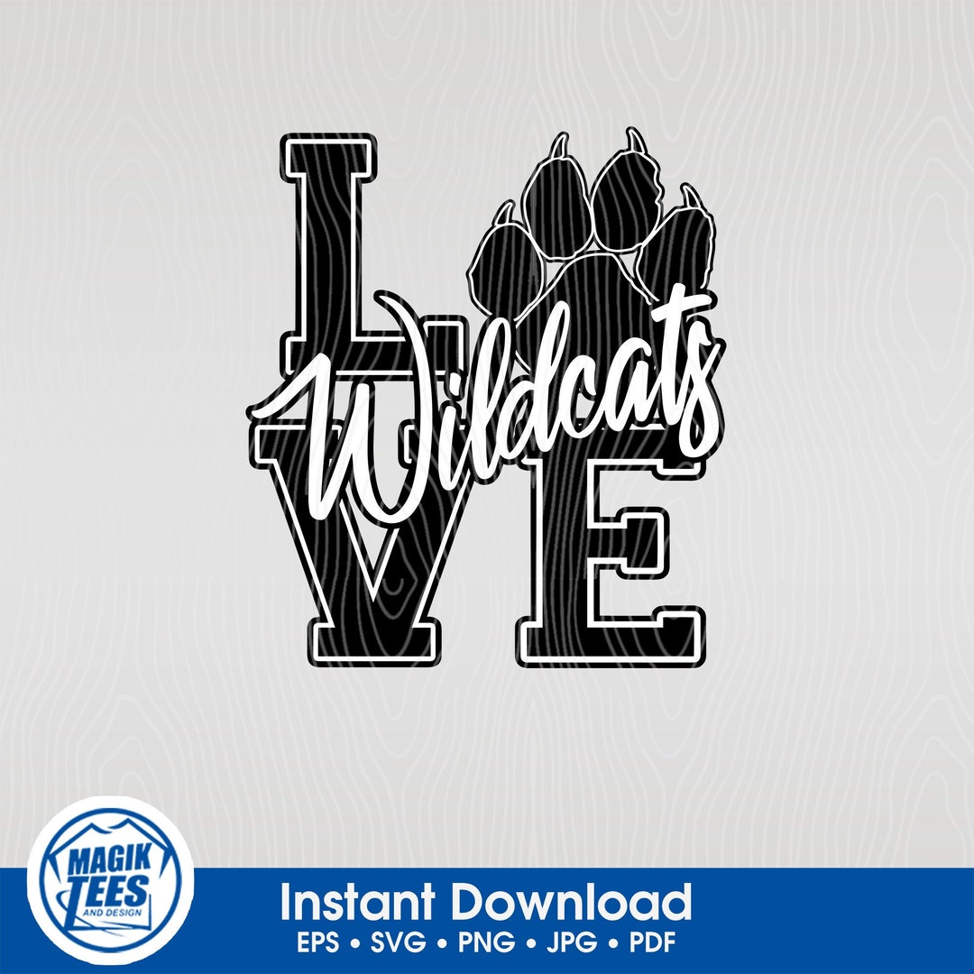 Love Wildcats School Spirit Mascot Paw - Png, Eps, Jpg, Svg, Pdf - Etsy