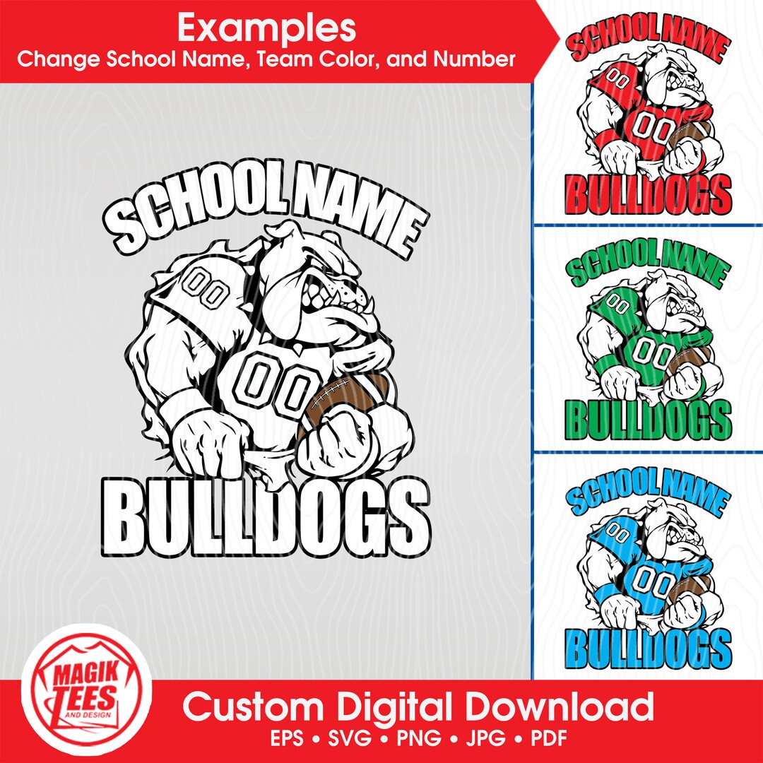 Bulldogs Football School Spirit Mascot | Personalize With School Name ...