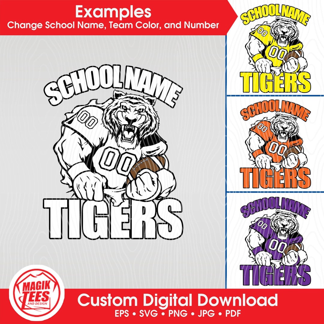 Tigers Football School Spirit Mascot Personalize With School Name, Team ...