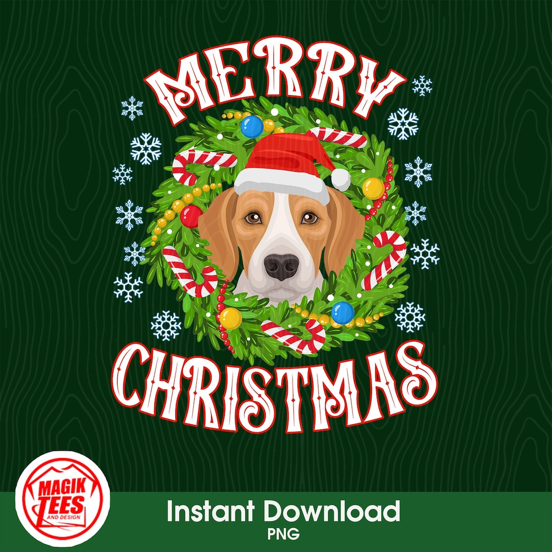 Merry Christmas Beagle Dog Wearing A Santa Hat PNG, Candy Cane ...