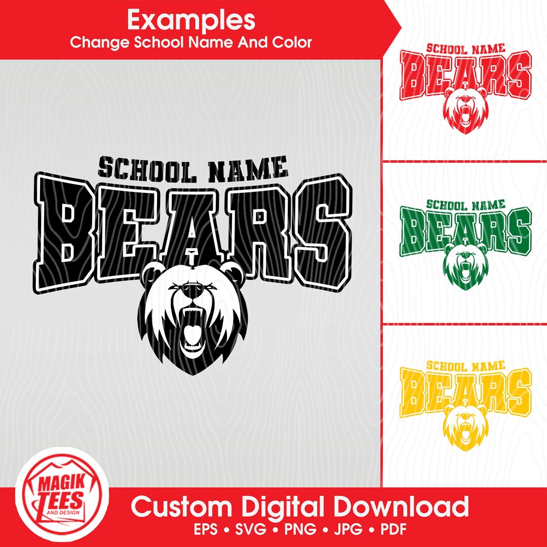 Bears Custom School Mascot | Personalize With School Name and Color Png ...