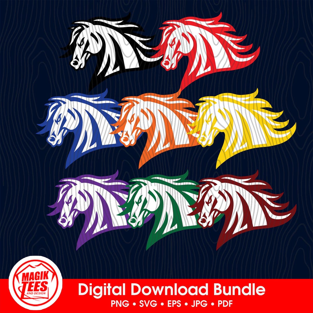 Mustangs Mascot Logo Digital Download Bundle | School Spirit Various ...