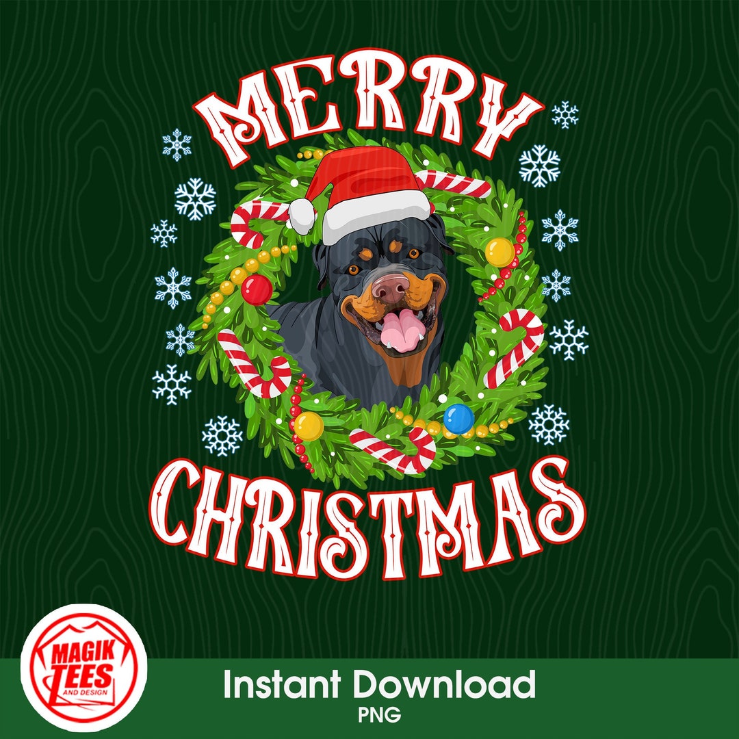 Merry Christmas Rottweiler Dog Wearing A Santa Hat PNG, Candy Cane ...