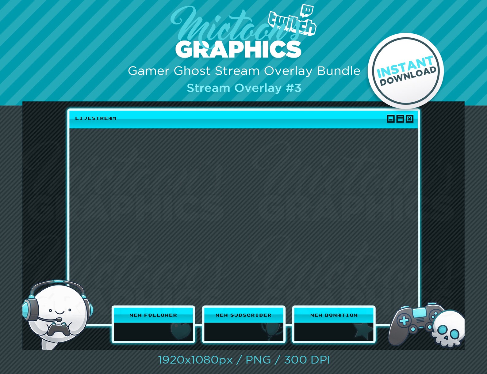 Twitch Gamer Ghost Stream Overlay / Kawaii / Cute / Streamer Graphics ...