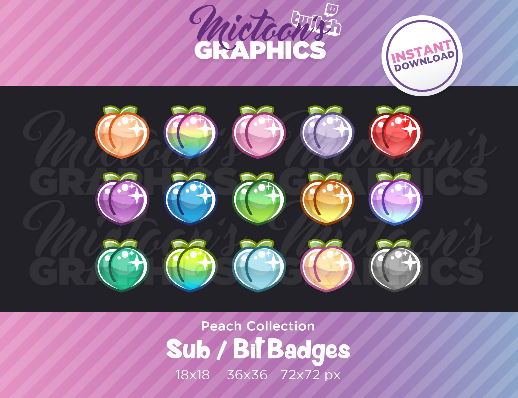 Twitch Peachy Peach Collection / Sub Badges / Bit Badges / Streamer ...