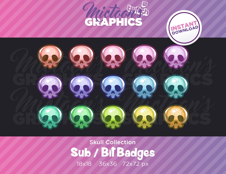 Twitch Skull Sub Badges / Bit Badges / Set / Collection / Streamer ...