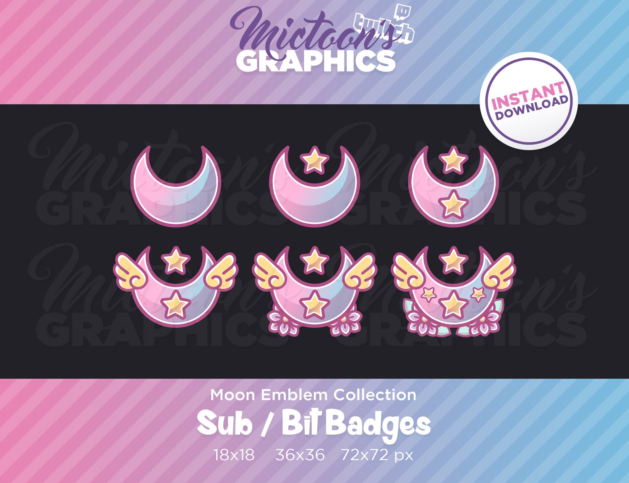 Twitch Moon Sub Badges / Bit Badges / Subscriber Badges / | Etsy