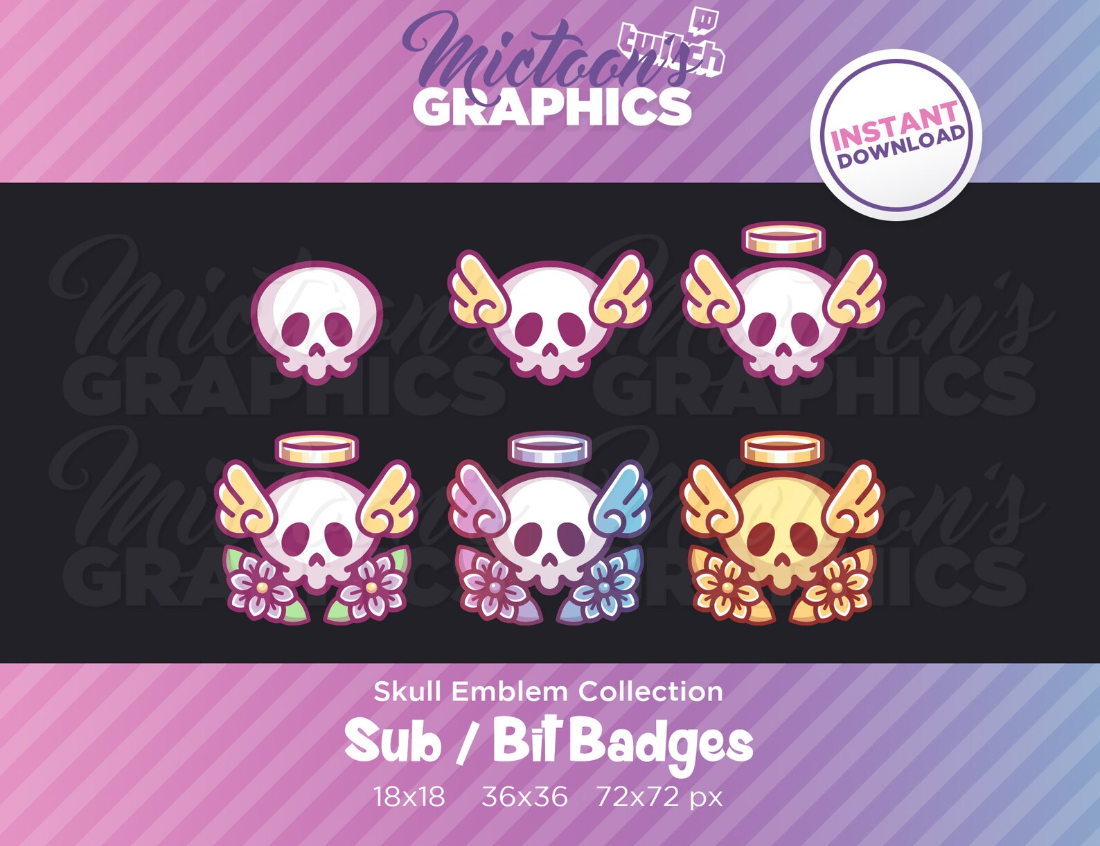 Twitch Skull Collection Sub Badges / Bit Badges / Streamer Graphics ...