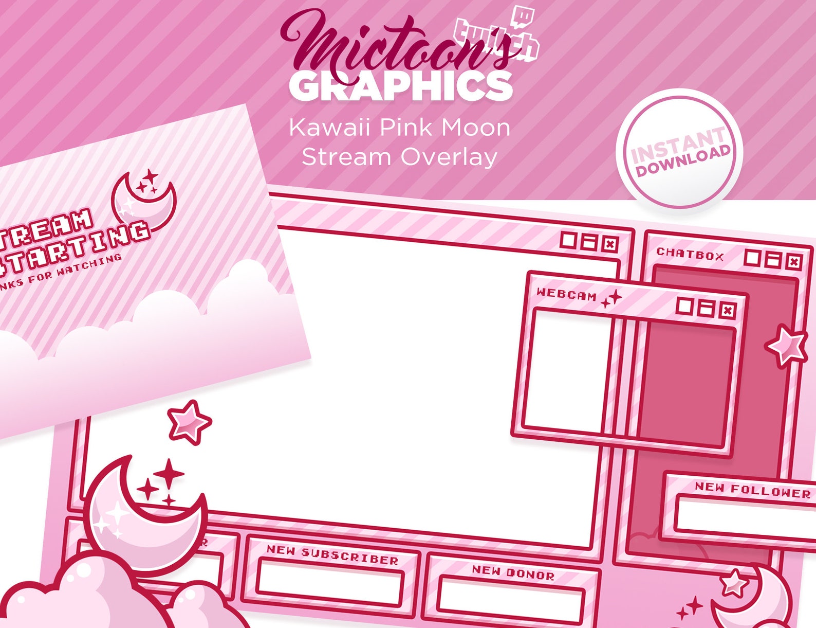 Twitch Moon Stream Overlay / Kawaii / Cute / Streamer Graphics ...