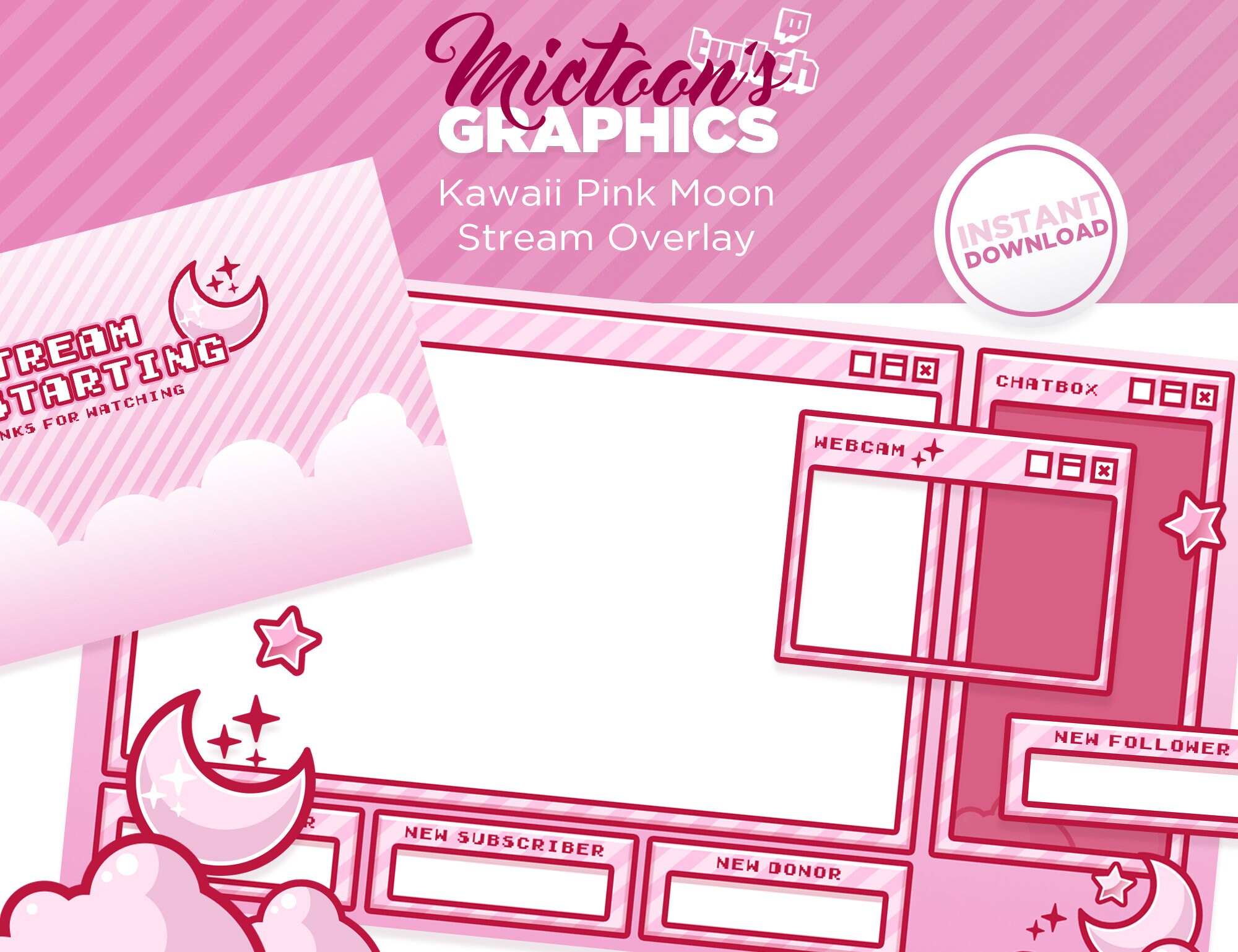 Twitch Moon Stream Overlay / Kawaii / Cute / Streamer Graphics ...