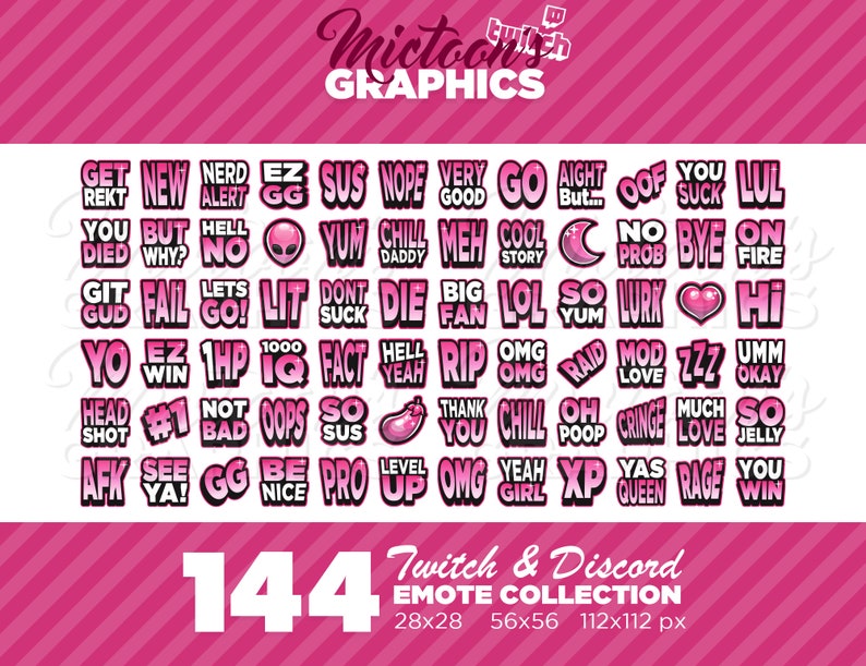 144 X Twitch Emotes / Mega Bundle Collection / Text / Streamer Graphics ...