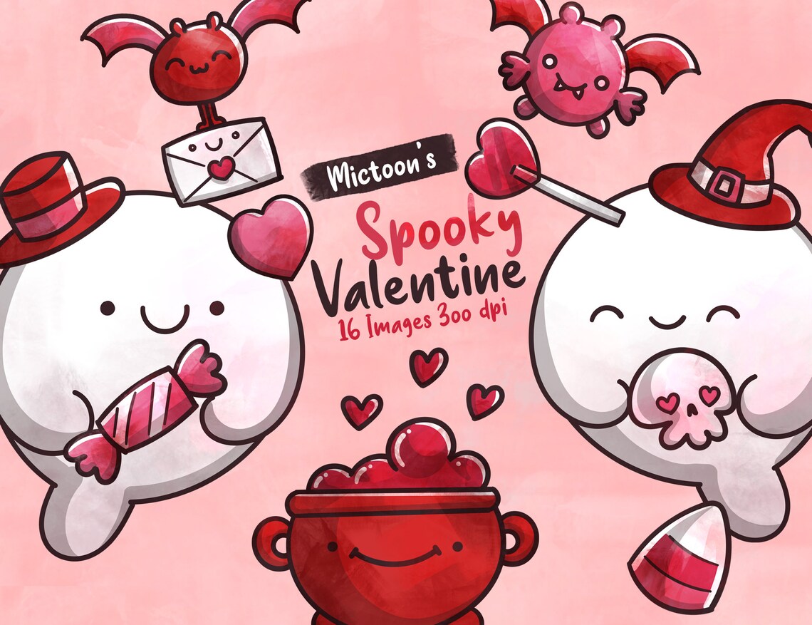 Spooky Ghost Valentines - Clip Arts - PNG - Digital Instant Download - Etsy