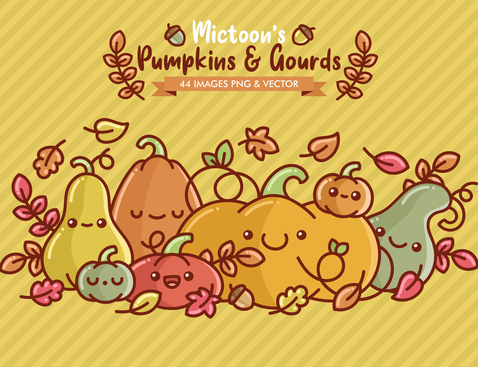 Kawaii Autumn Fall Pumpkins Gourds Harvest Clipart - Cute Pumpkins PNG ...