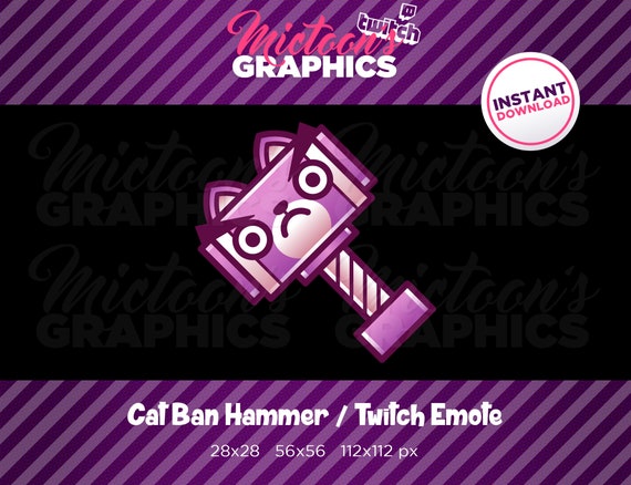 Twitch Purple Kawaii Cat Ban Hammer Emote Streamer Graphics Drawing ...