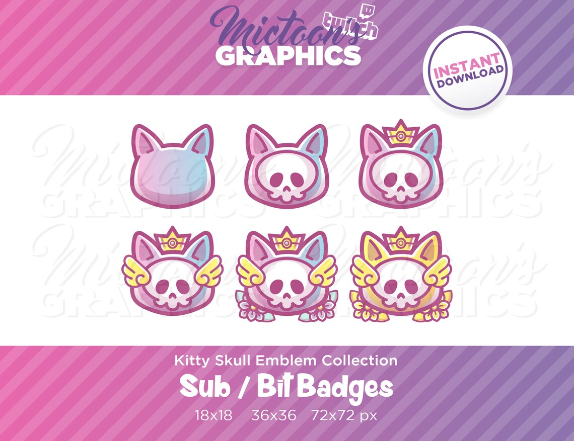 Twitch Skull Kitty Cat Emblem Collection Sub / Bit Badges / | Etsy