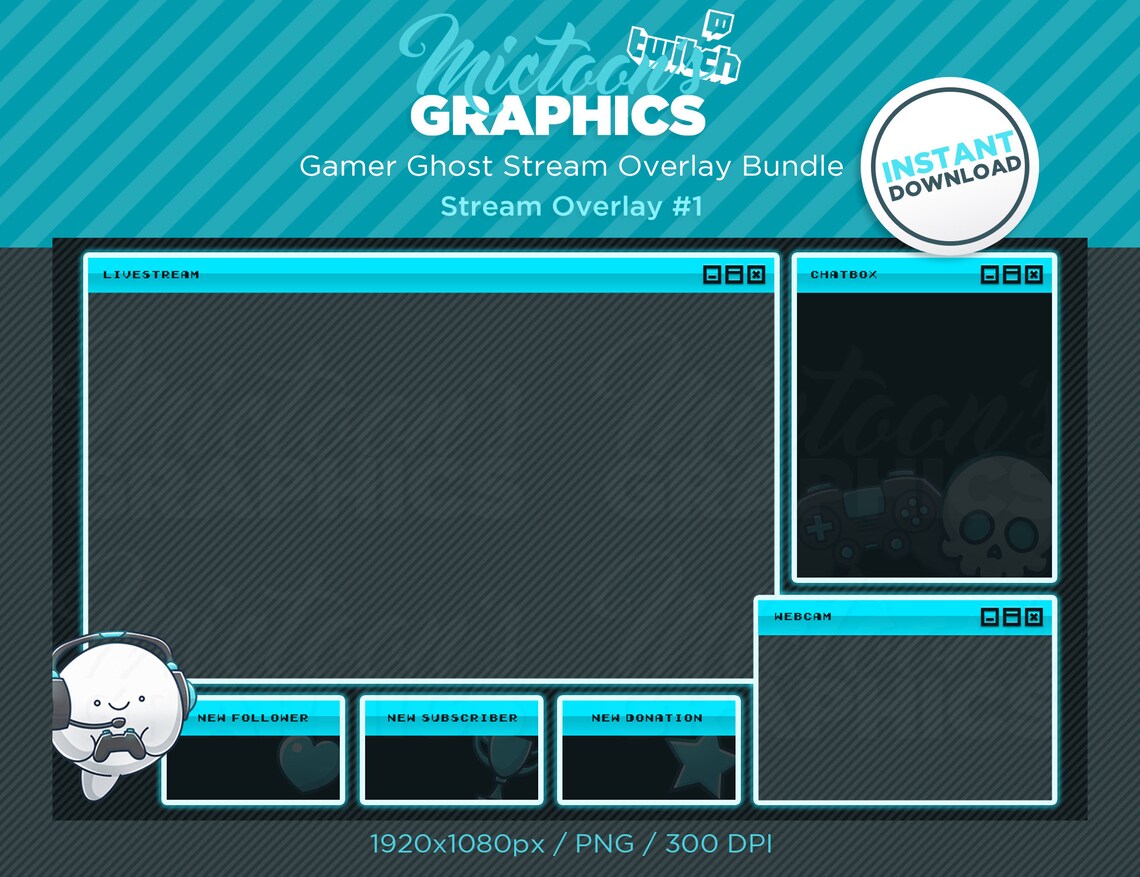 Twitch Gamer Ghost Stream Overlay / Kawaii / Cute / Streamer Graphics ...
