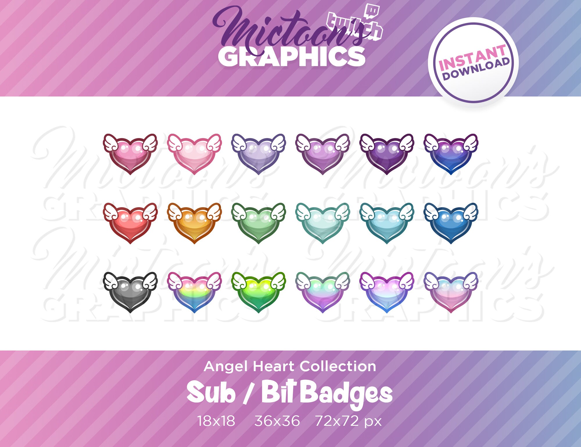 Twitch Angel Heart Sub Badges / Cheer Bit Badges / Streamer Graphics ...