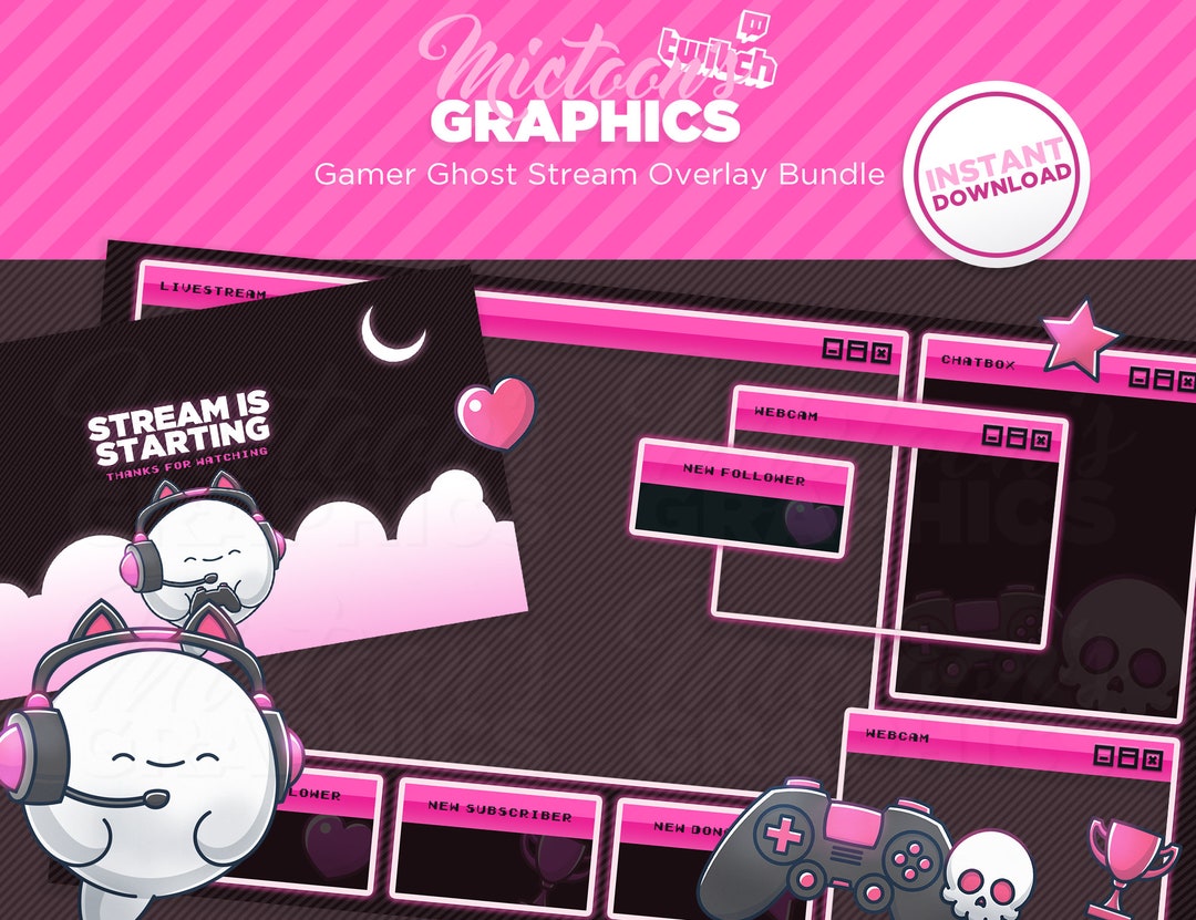 Twitch Gamer Ghost Stream Overlay / Kawaii / Cute / Streamer Graphics ...