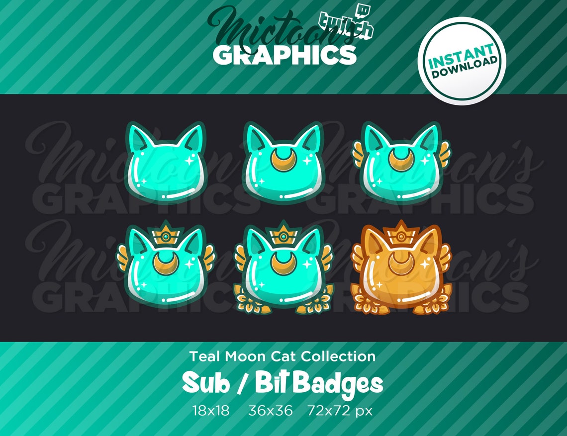 Twitch Kitty Cat Moon Emblem Collection Sub Badges / Bit Badges ...