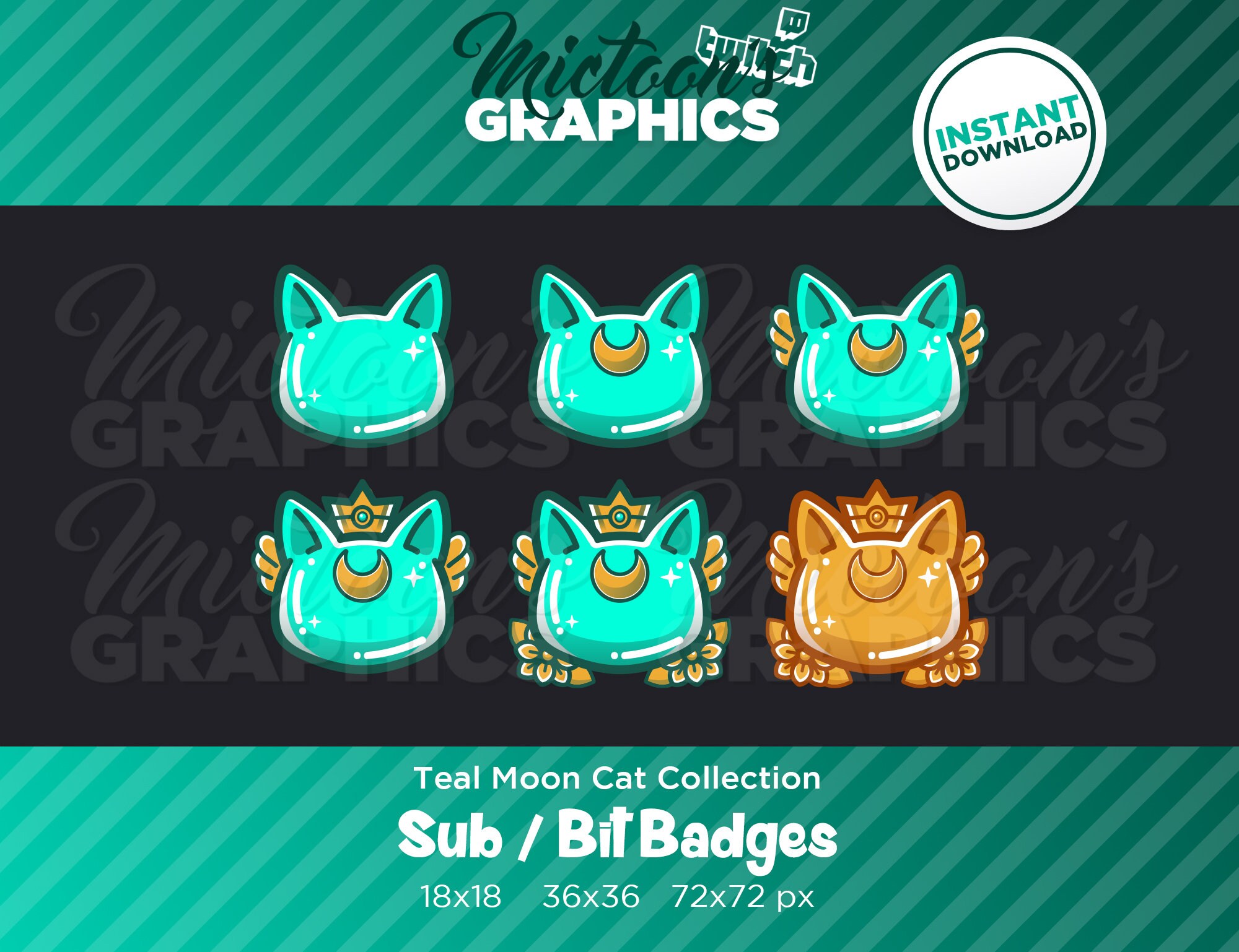 Twitch Kitty Cat Moon Emblem Collection Sub Badges / Bit Badges ...