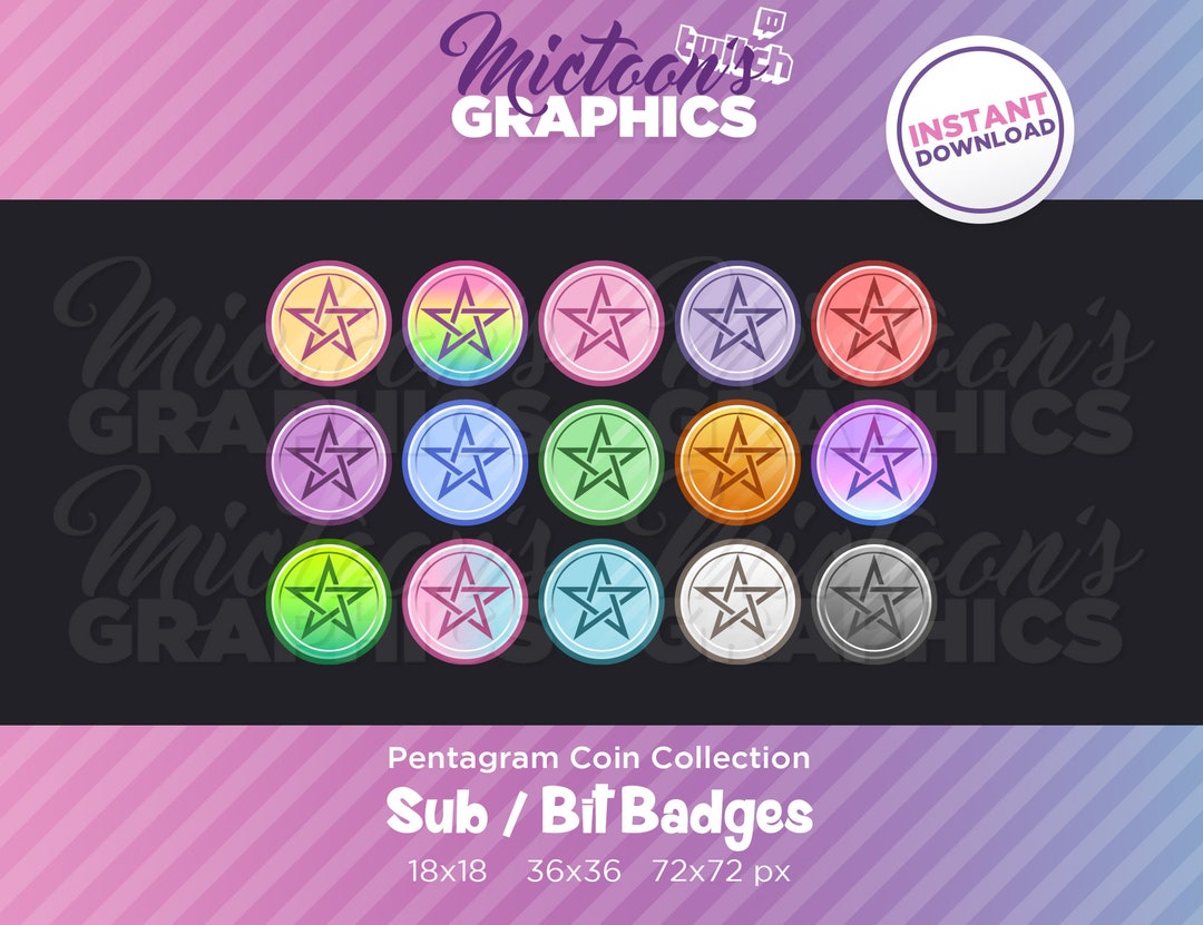 Twitch Pentagram Coin Sub Badges / Cheer Bit Badges / Streamer Graphics ...