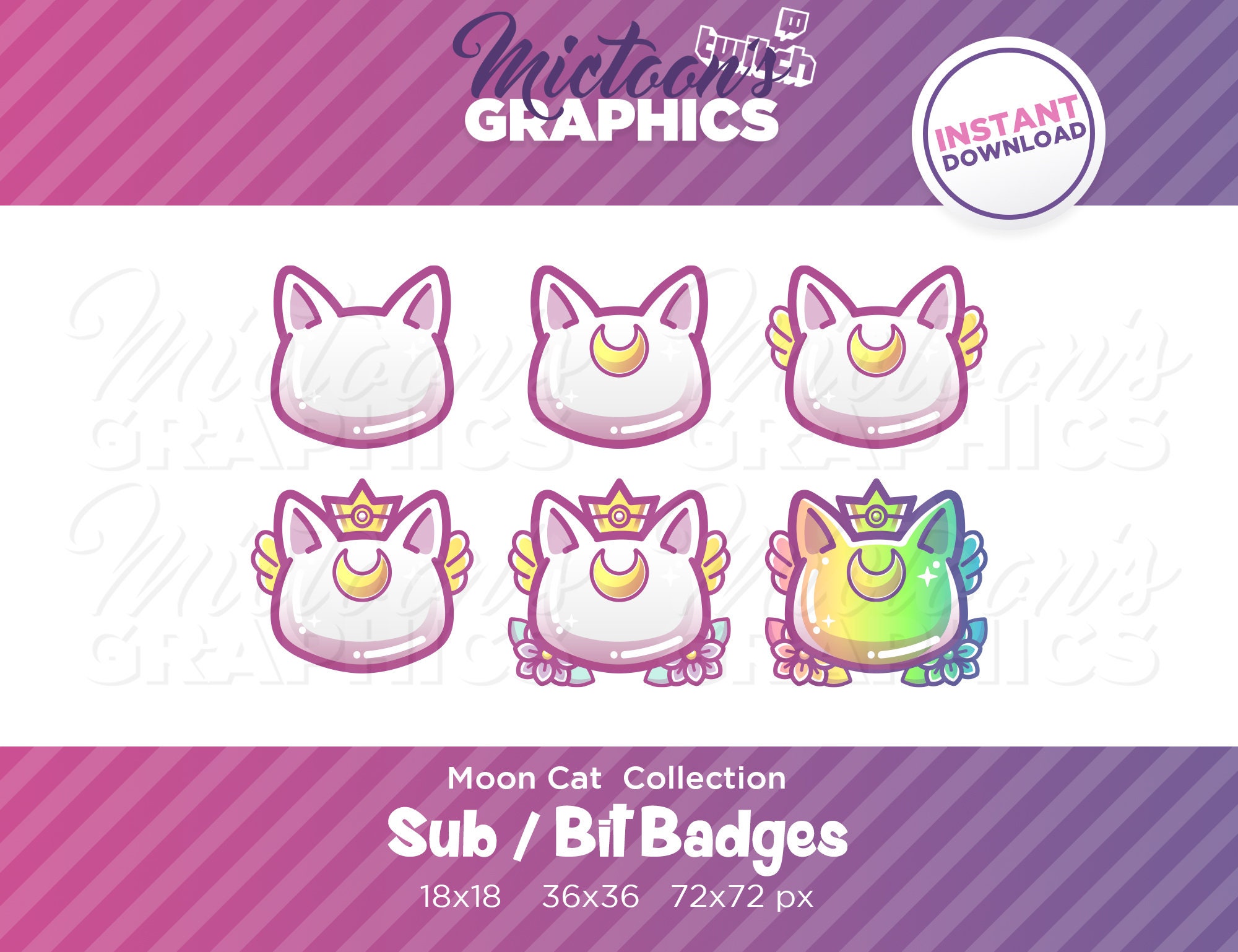 Twitch Kitty Cat Moon Emblem Collection / Sub Badges / Cheer Bit Badges ...